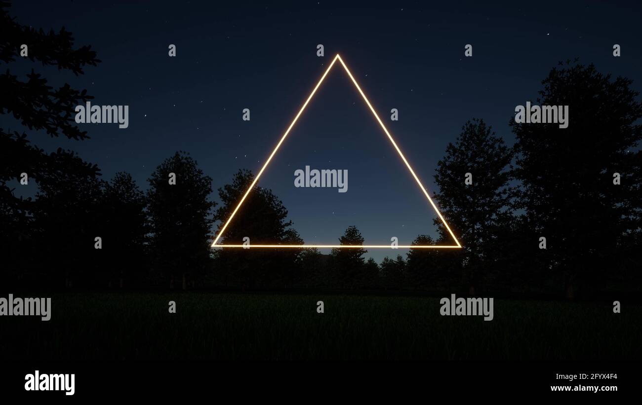 Neon triangle line technology blink on night starry back mystical ...