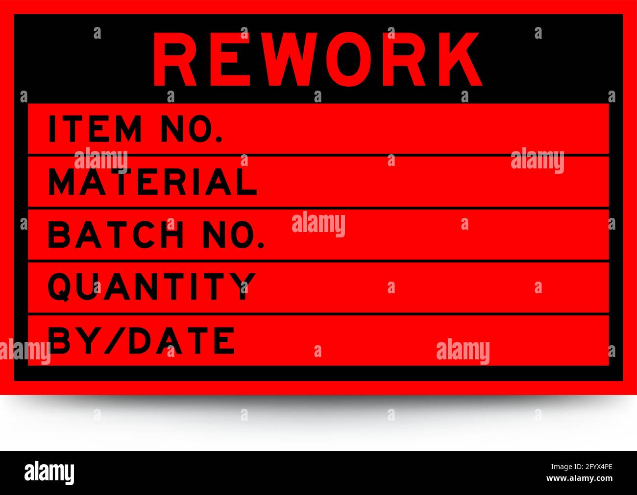 Square red color label banner with headline in word rework and detail ...