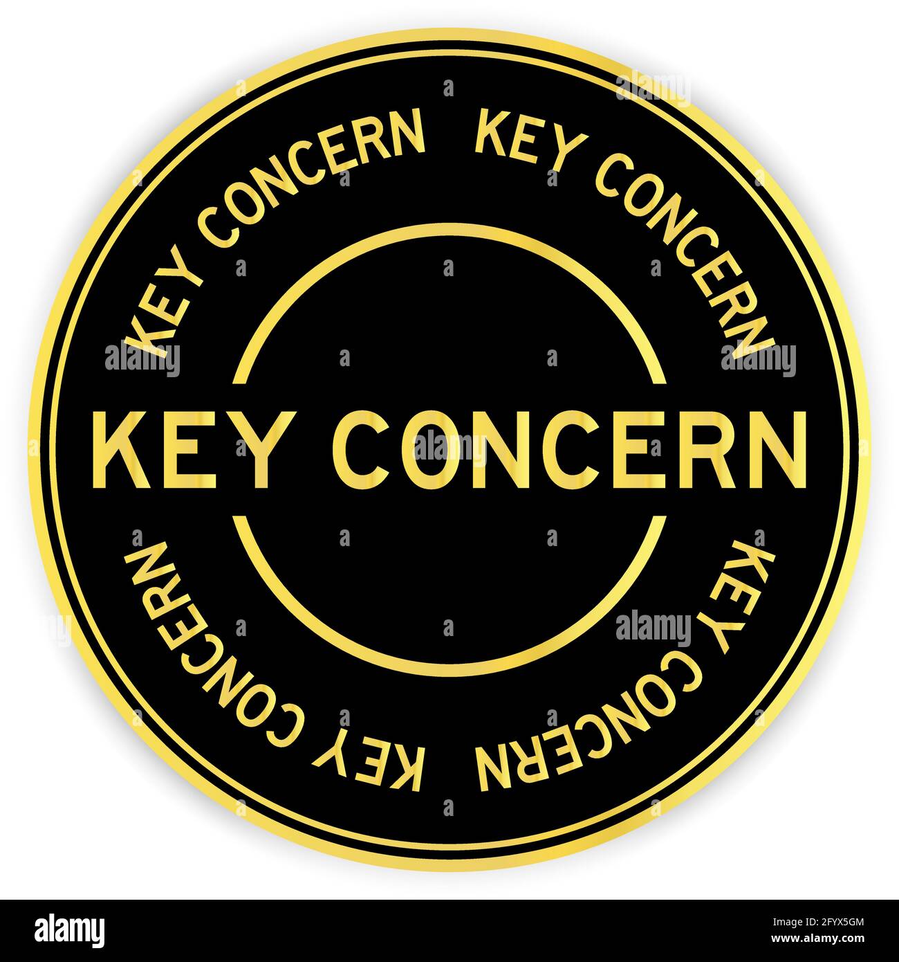 Black and gold color round label sticker with word key concern on white ...