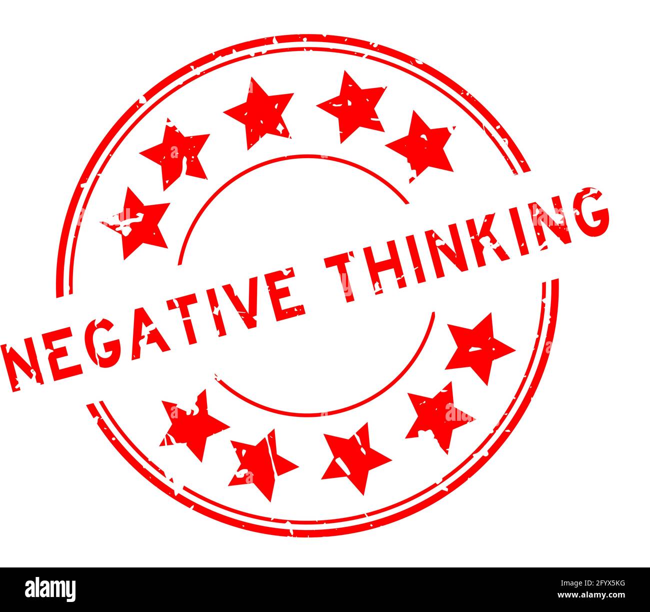 Grunge red negative thinking word with star icon round rubber seal ...