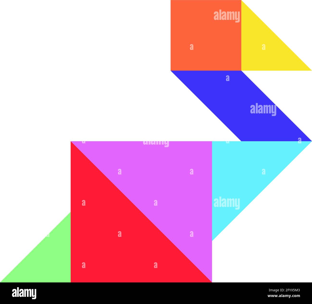 Color tangram puzzle in bird (duck, goose, swan) shape on white ...