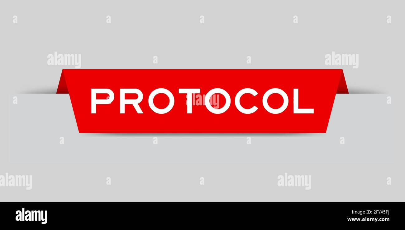 Red color inserted label with word protocol on gray background Stock ...