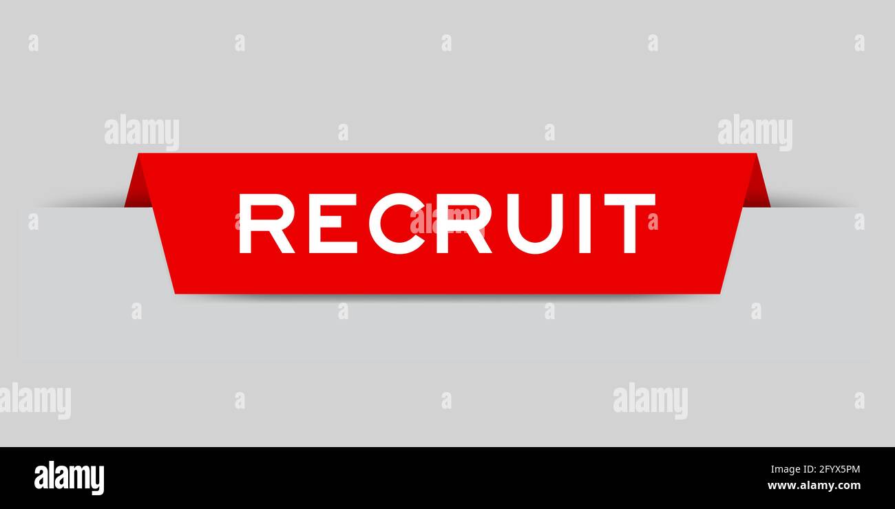 Red color inserted label with word recruit on gray background Stock ...