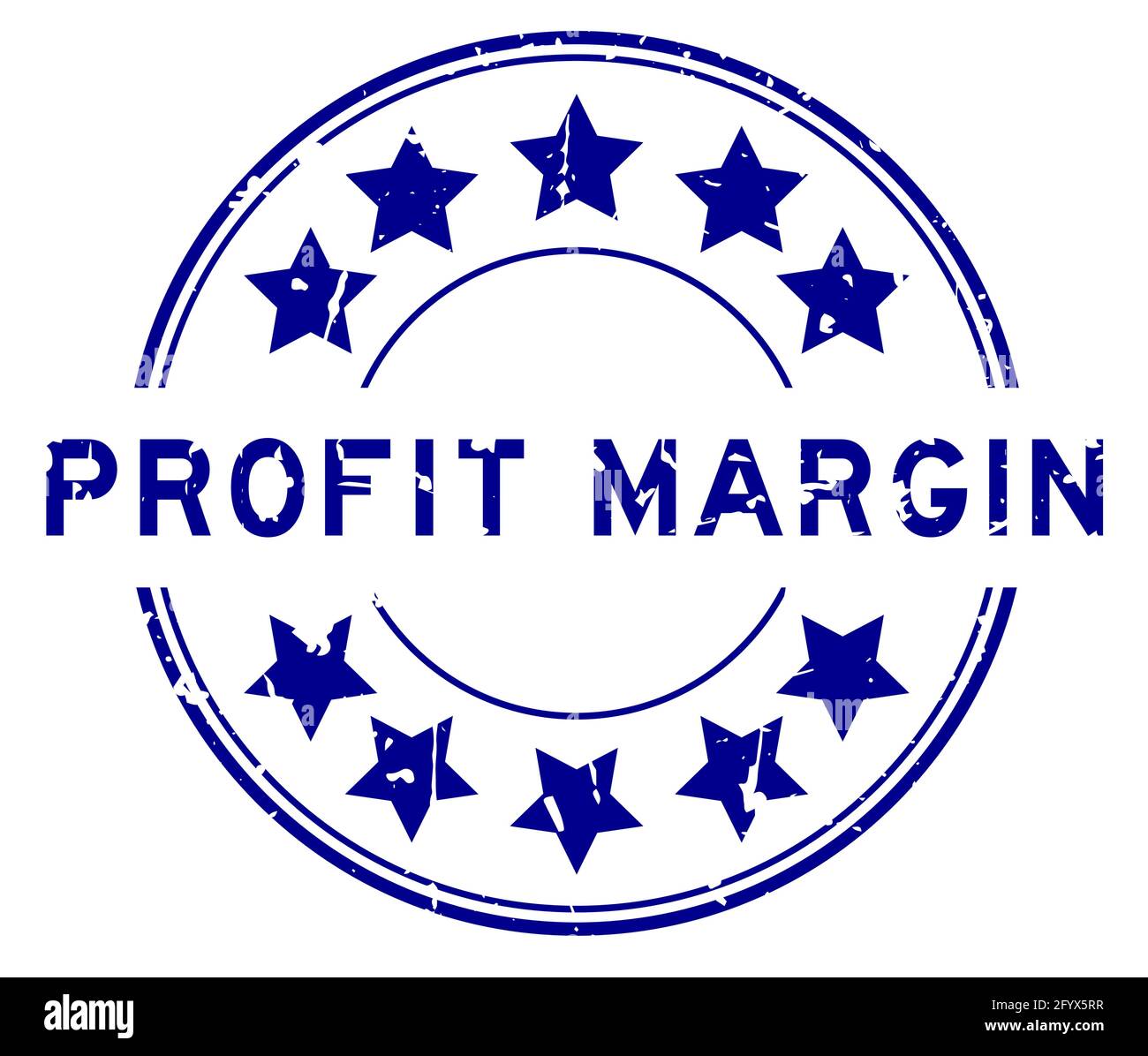 Grunge blue profit margin word with star icon round rubber seal stamp on white background Stock ...