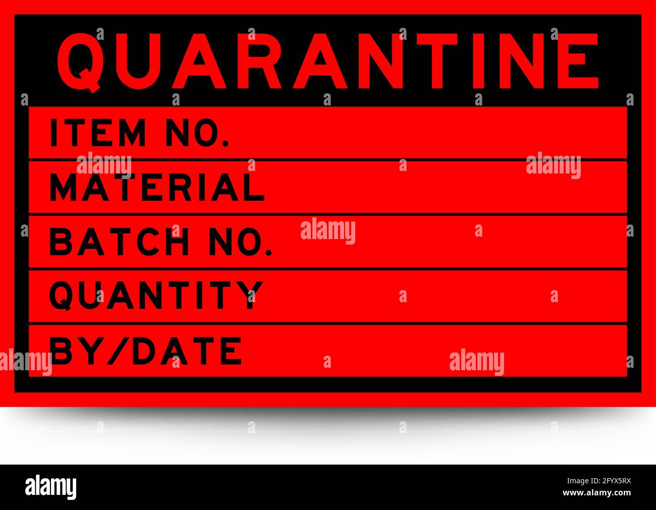 Square red color label banner with headline in word quarantine and ...
