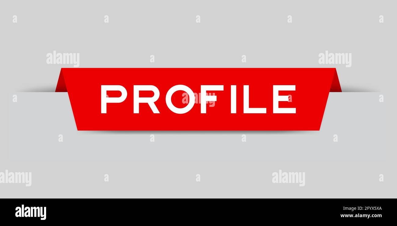 Red color inserted label with word profile on gray background Stock ...