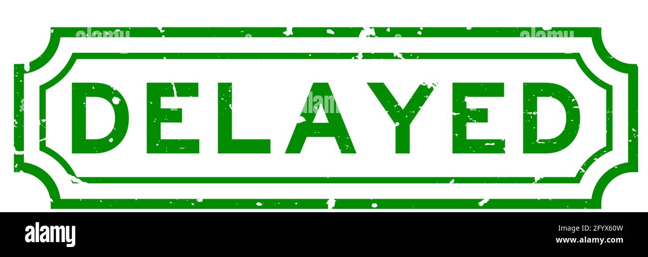 Grunge green delayed word rubber seal stamp on white background Stock ...