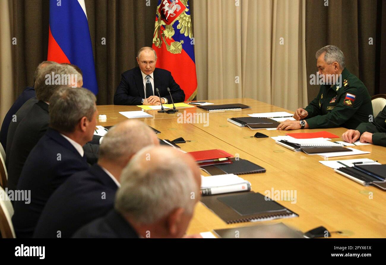 Russian President Vladimir Putin chairs a meeting with Defence Ministry ...