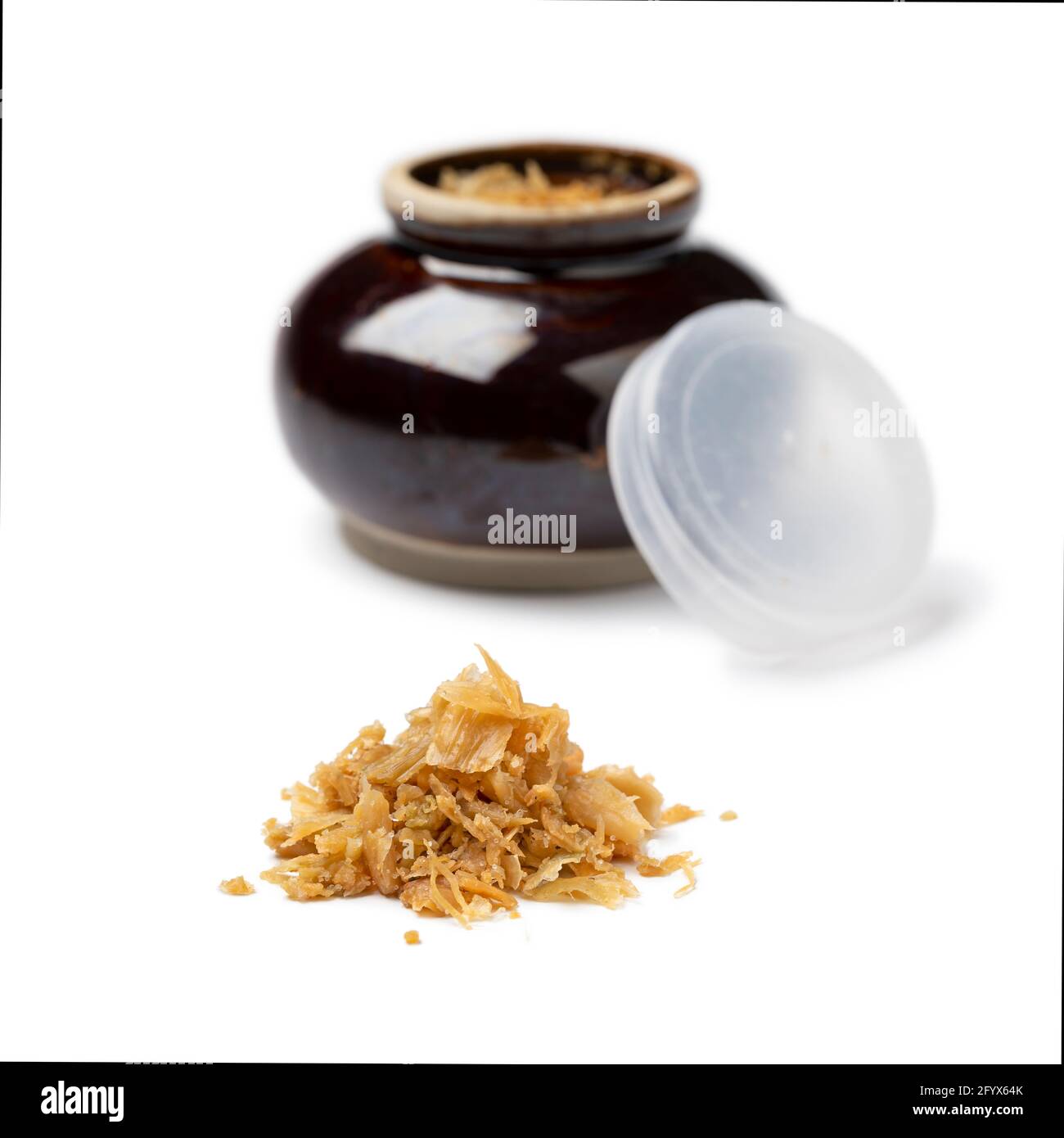 Heap of Chinese fermented cabbage, tung choi, and ceramic bowl in the ...