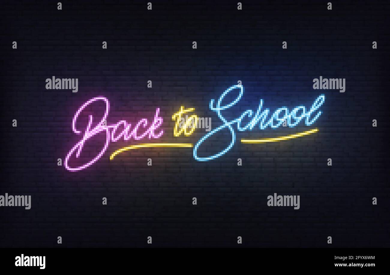 Back to School neon sign. Glowing Back to School lettering concept ...