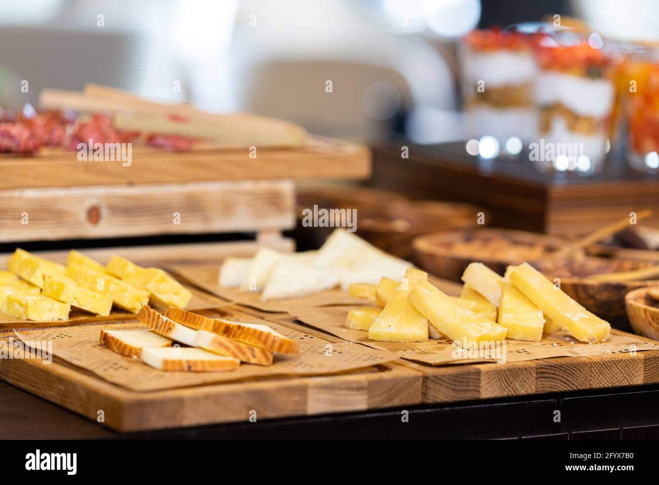 Cheese platter with different cheeses, Tasty cheese starter Stock Photo ...