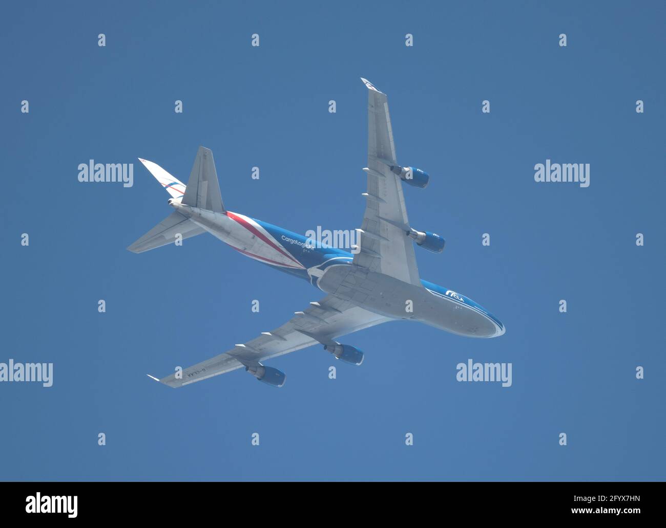 London, UK. 30 May 2021. A CargoLogicAir Jumbo Jet freighter leaves ...