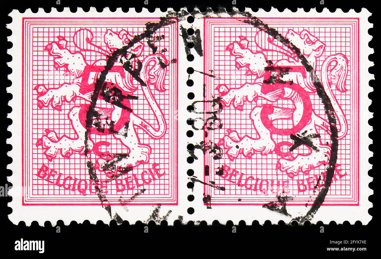 MOSCOW, RUSSIA - SEPTEMBER 27, 2019: Postage stamp printed in Belgium ...