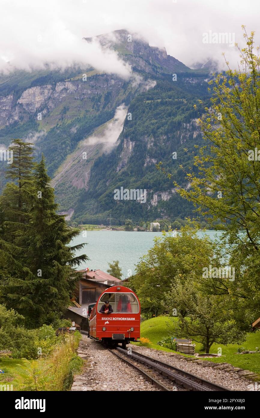 The little steam-train beginning its climb out of Brienz: Brienz ...