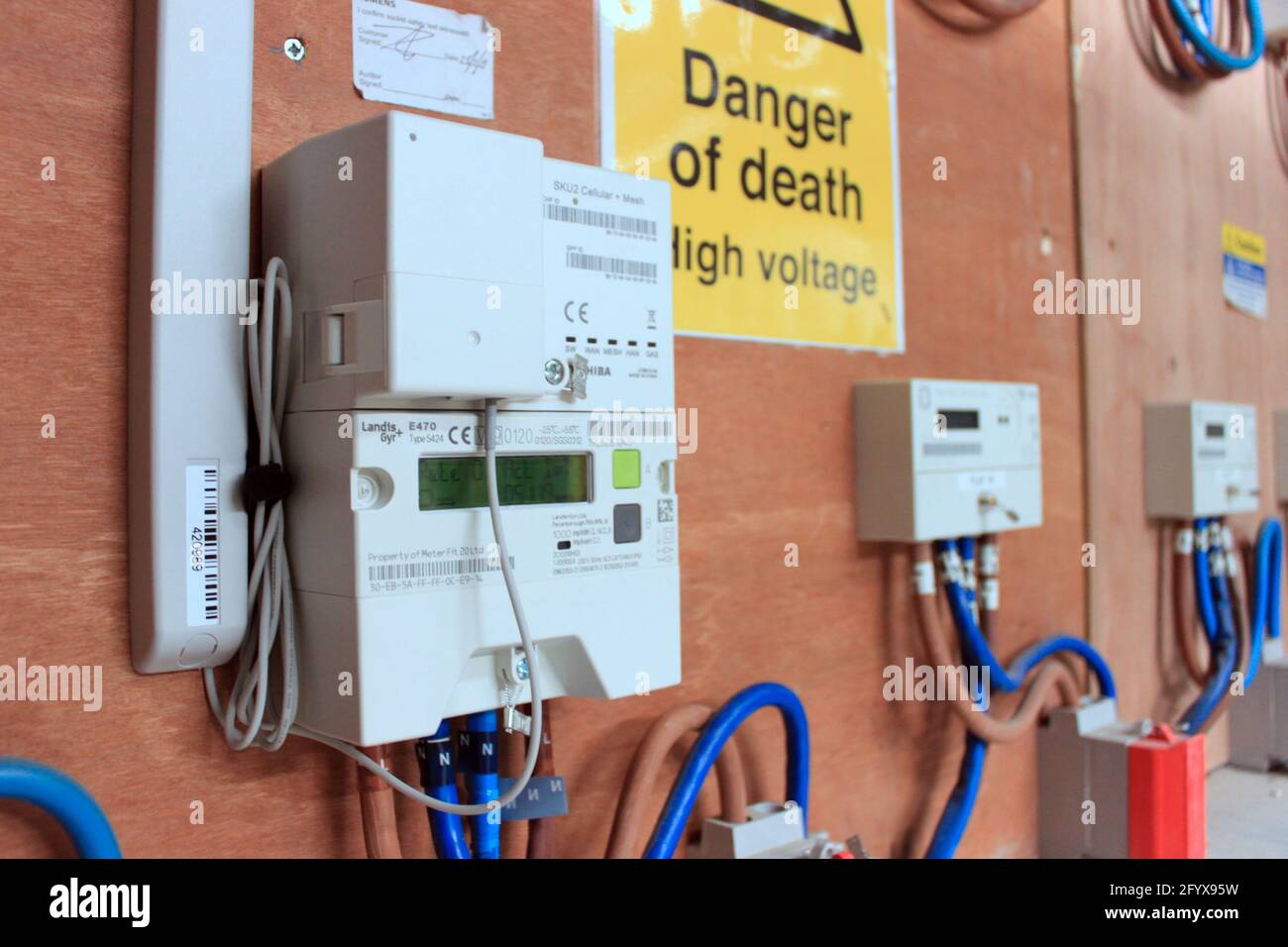 Underground meter room with mix of dumb and smart meters Stock Photo ...