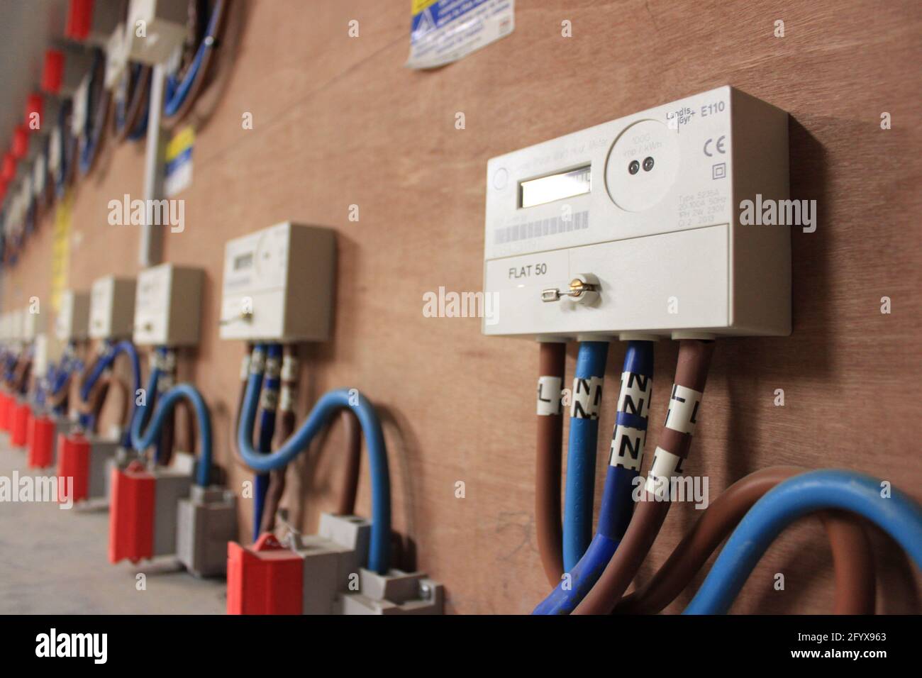 Underground meter room with mix of dumb and smart meters Stock Photo ...