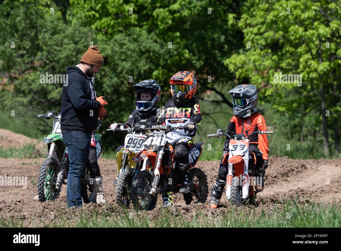 motocross dirt bike practice with kids Stock Photo - Alamy