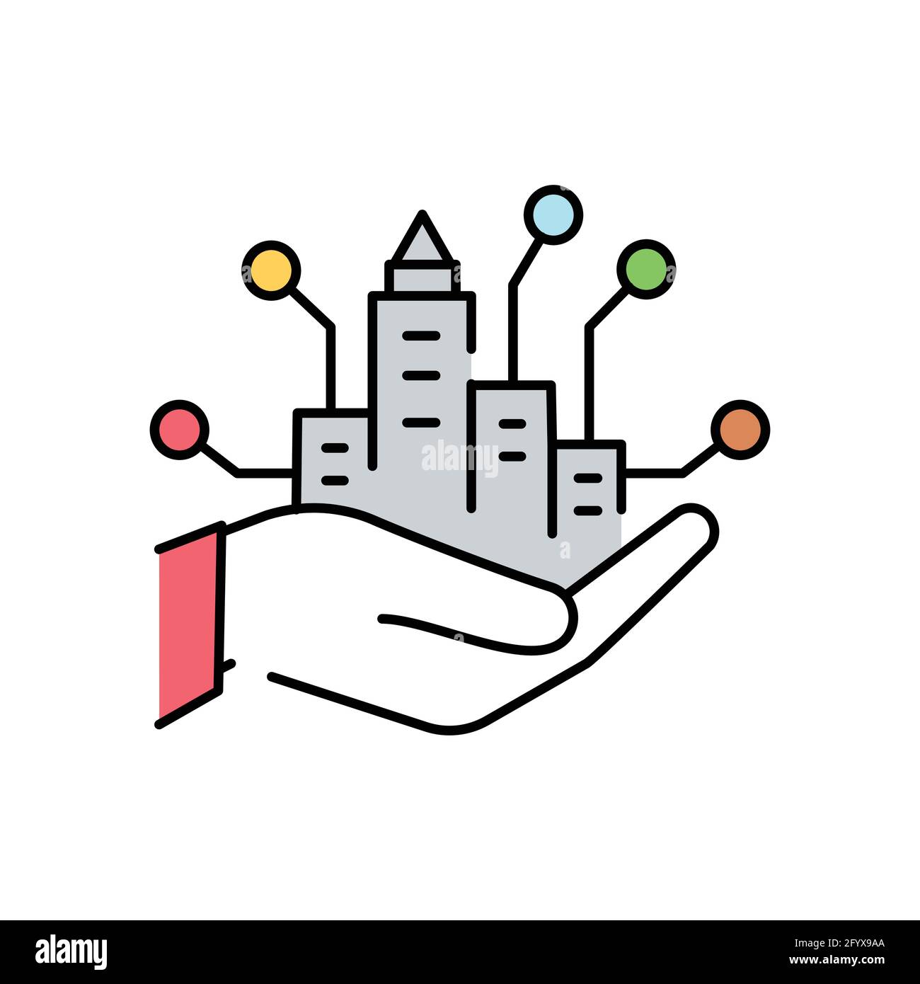 Sustainable cities and communities color icon. Creating career and ...