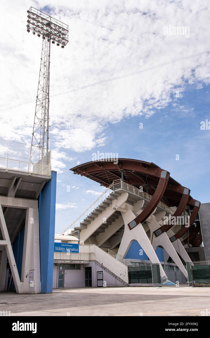 Pescara, Italy - 22 May 2021: Exterior of the covered stands of the ...