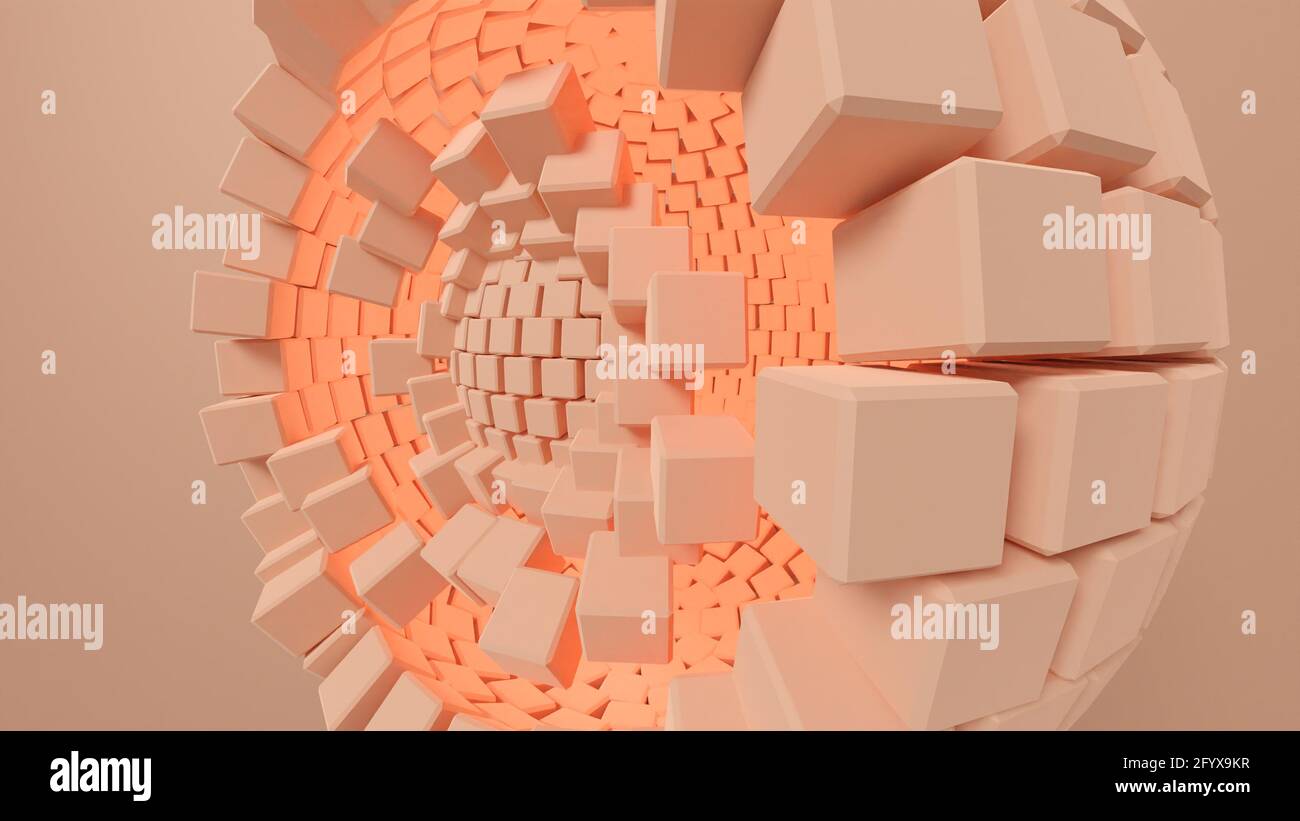 3D Illustration of transforming sphere composed of cubes Stock Photo ...