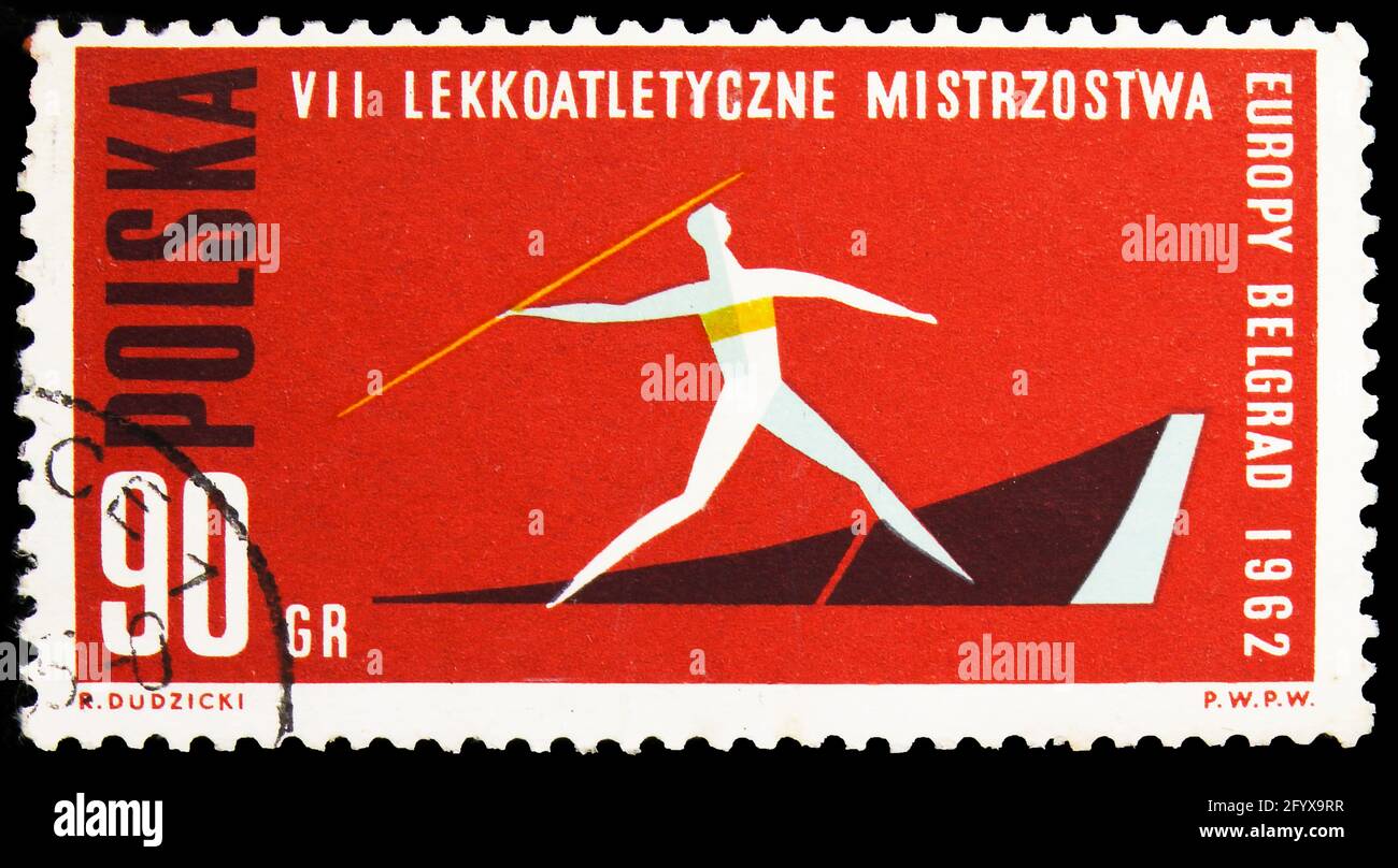 MOSCOW, RUSSIA - SEPTEMBER 27, 2019: Postage stamp printed in Poland ...