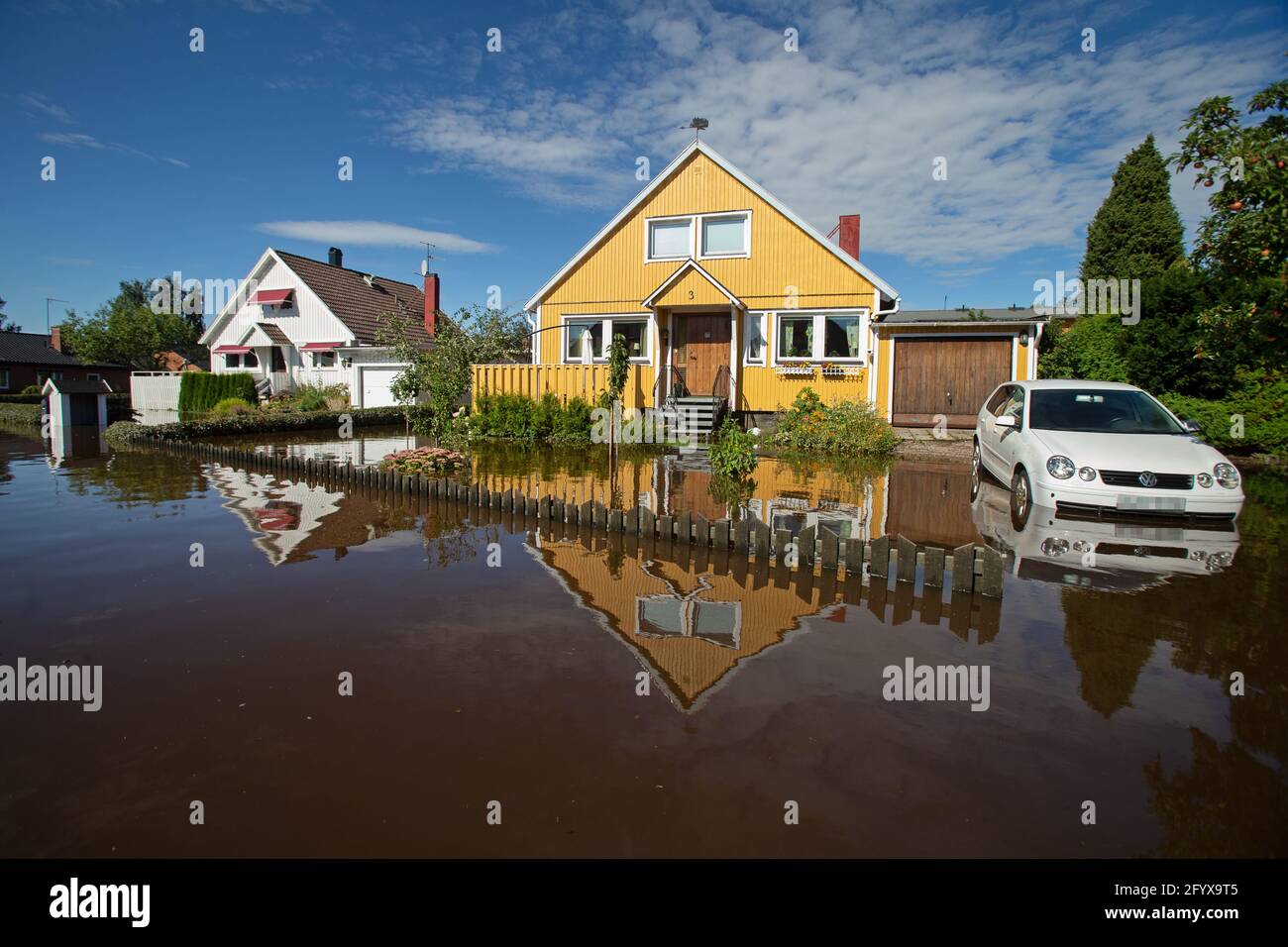 A residential area that has been flooded after heavy rain Stock Photo ...