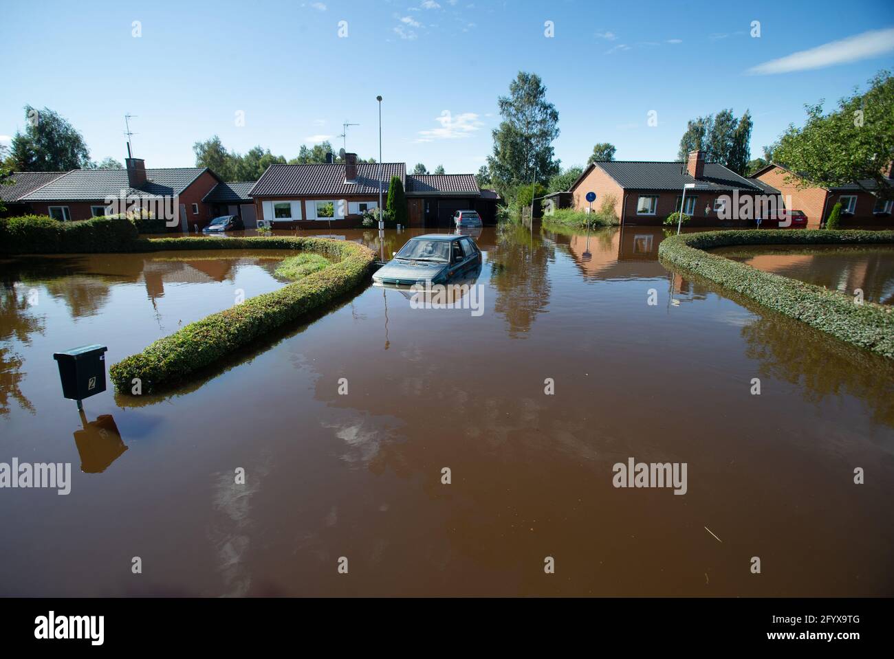 A residential area that has been flooded after heavy rain Stock Photo ...