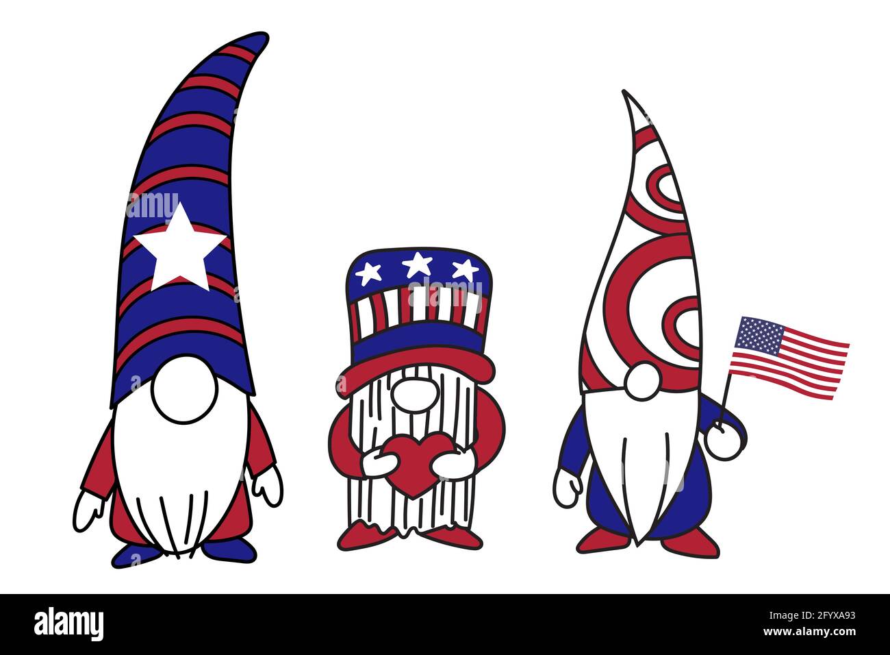 Patriotic Gnomes 4th of July Gnomes, Happy Independence day, vector ...