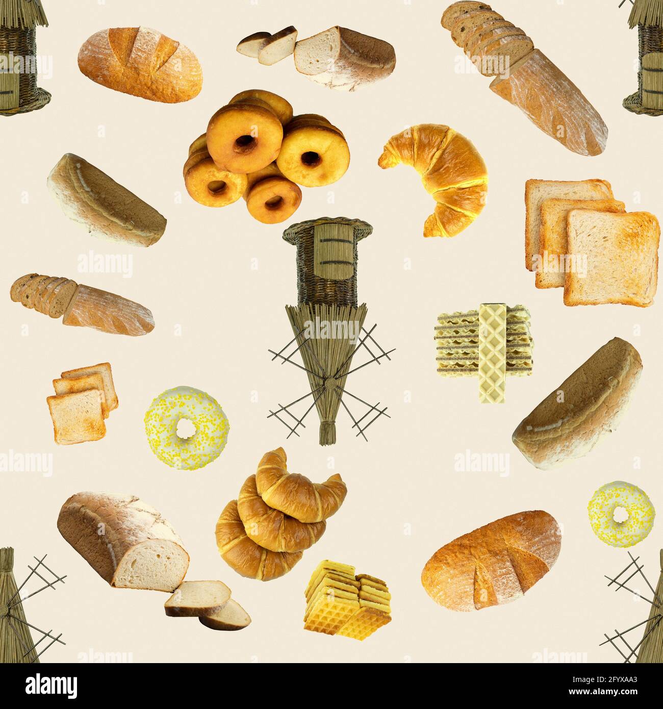 Collage of pastries including popular American dishes. Seamless pattern ...