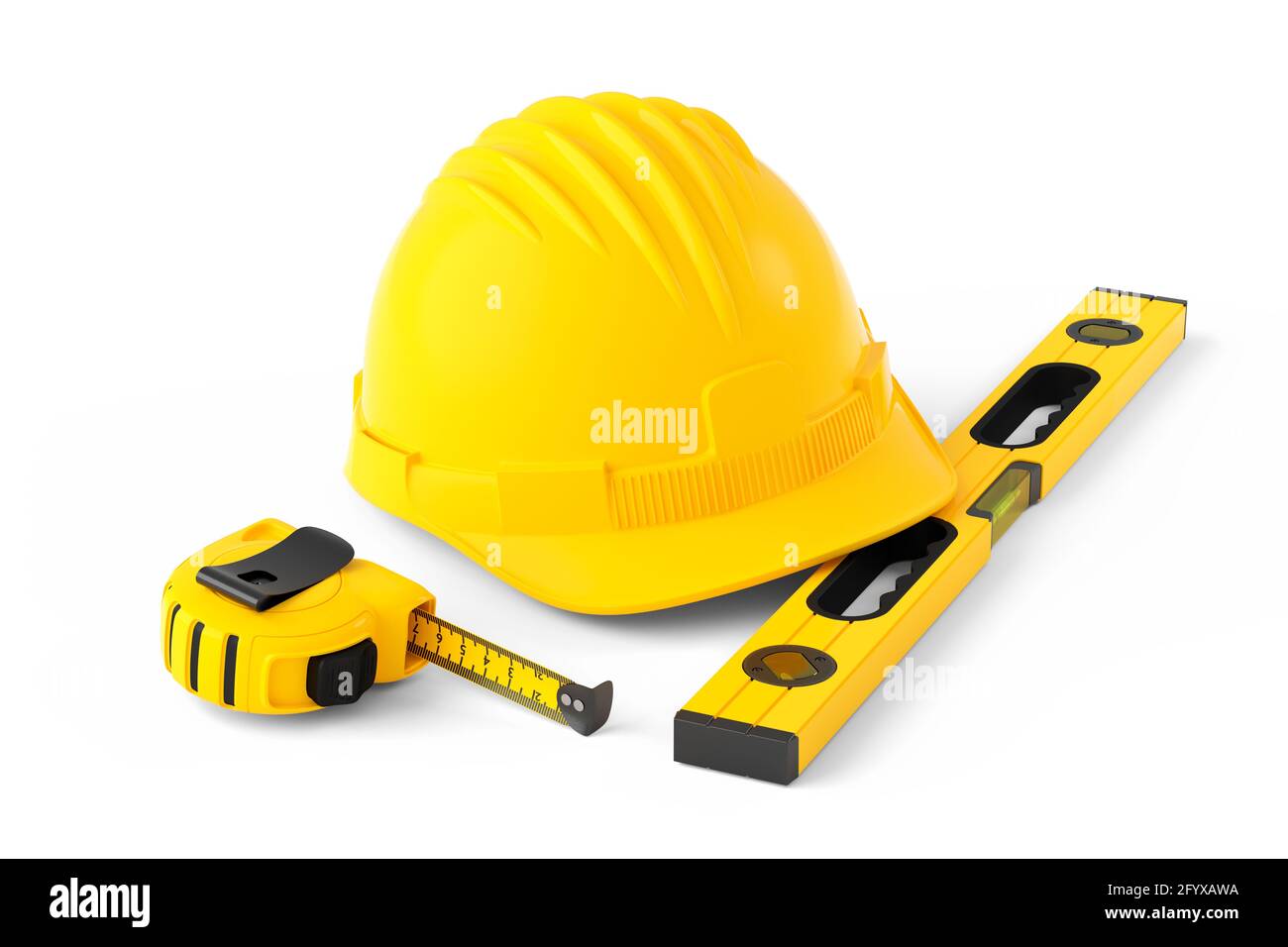 Isometric view of yellow construction tools for repair on white Stock ...