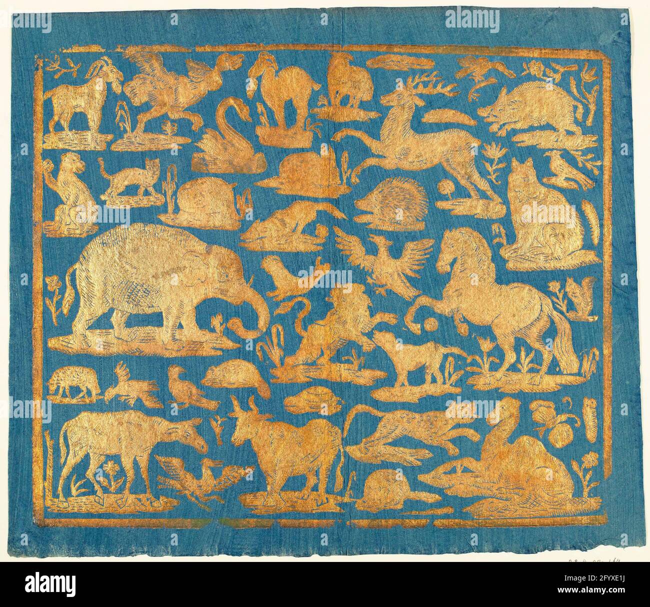 Leaf with animals, upper left buck, at the top right to the left ...