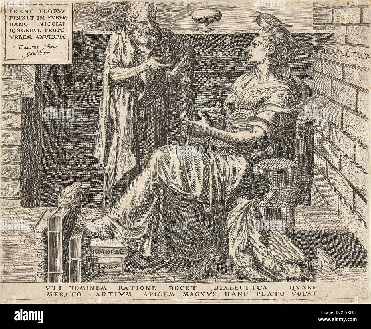 Dialectics (reasoning art); The seven liberal arts. Dialectica sits on ...