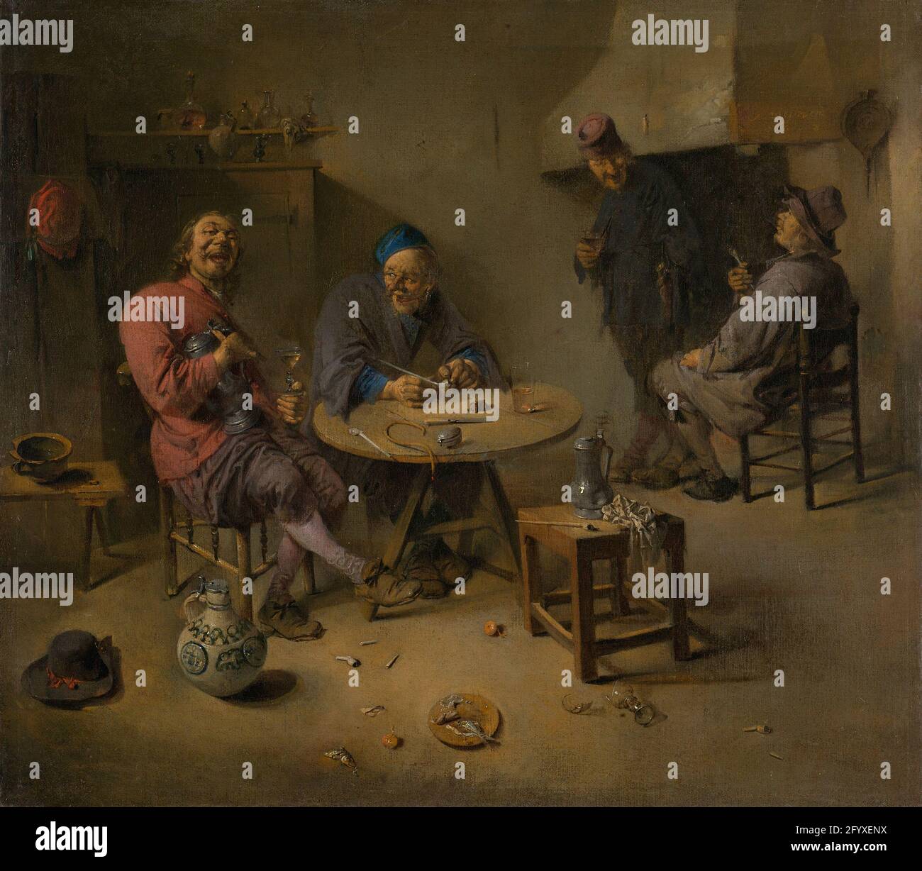 The Barroom. The Leag Room. Interior of an inn with two smoking ...