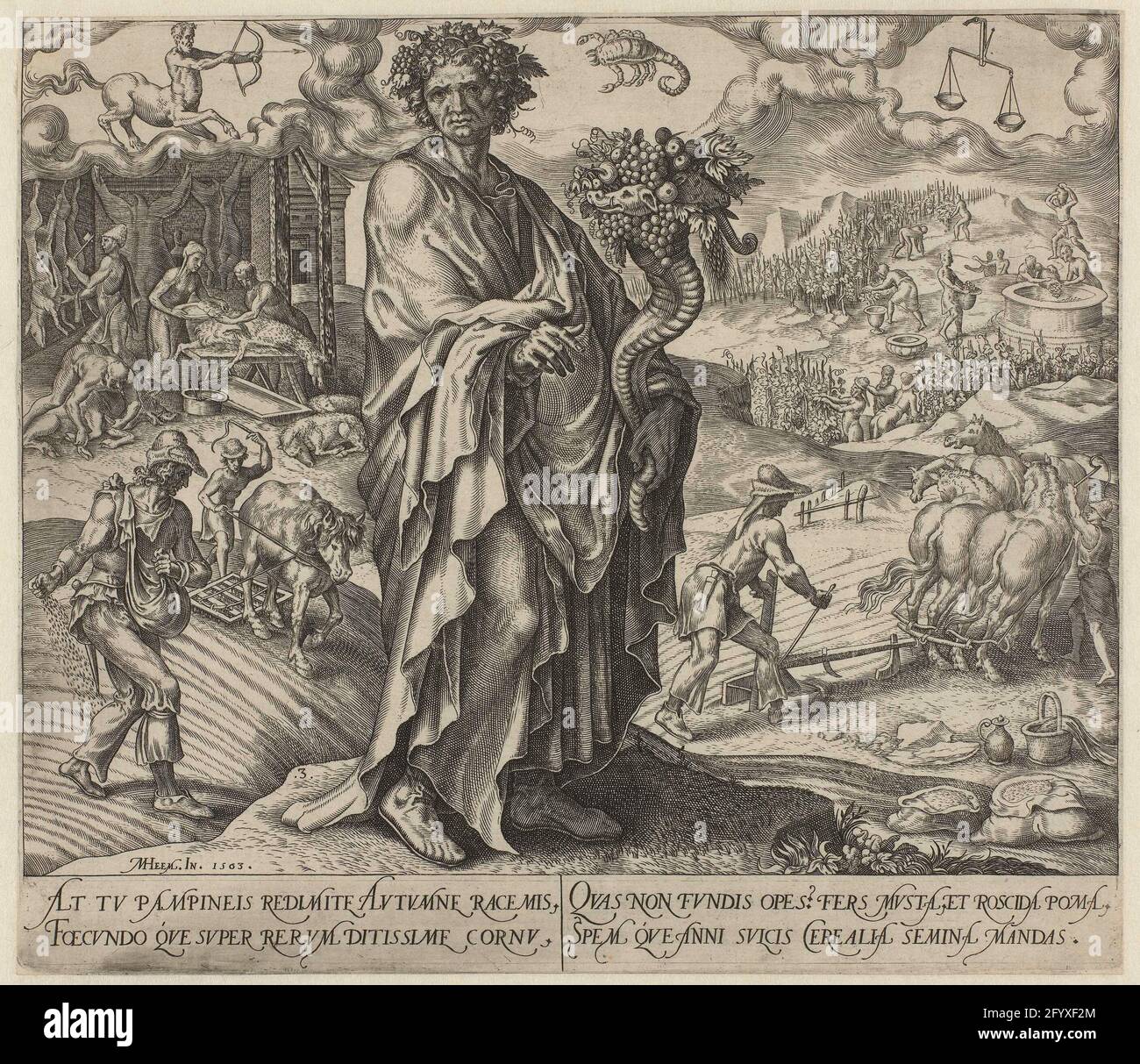 Autumn; The four Seasons. In the foreground a somewhat older man, the ...