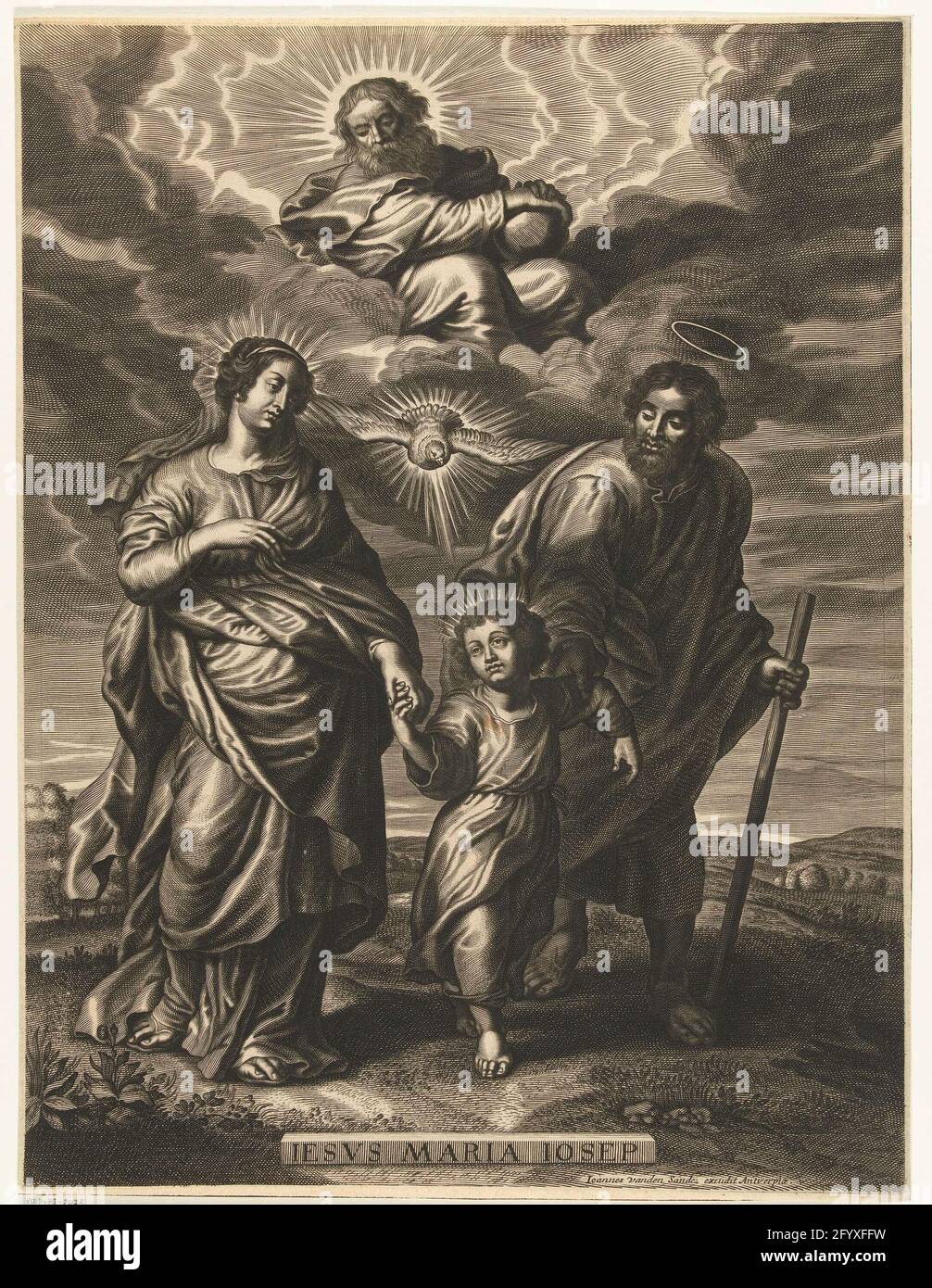 Christchild runs between Maria and Joseph with God and Holy Spirit ...