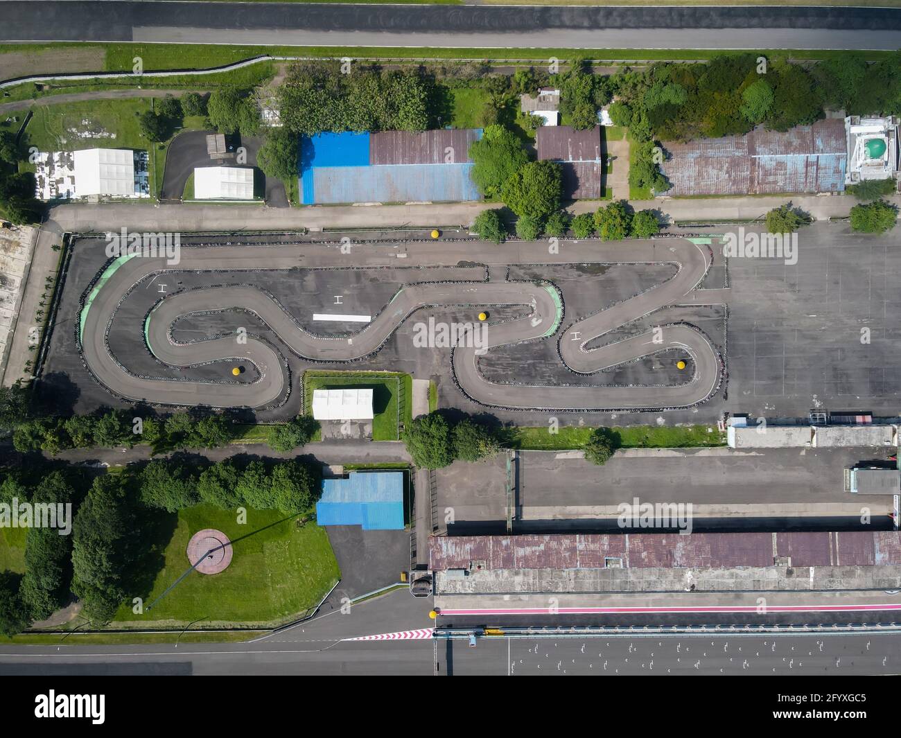 Curving race track view from above, Aerial view car race asphalt track ...