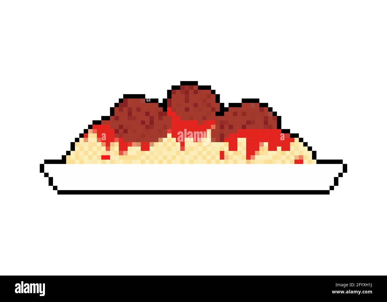 Pasta with meatballs pixel art 8 bit. Food pixelated vector ...