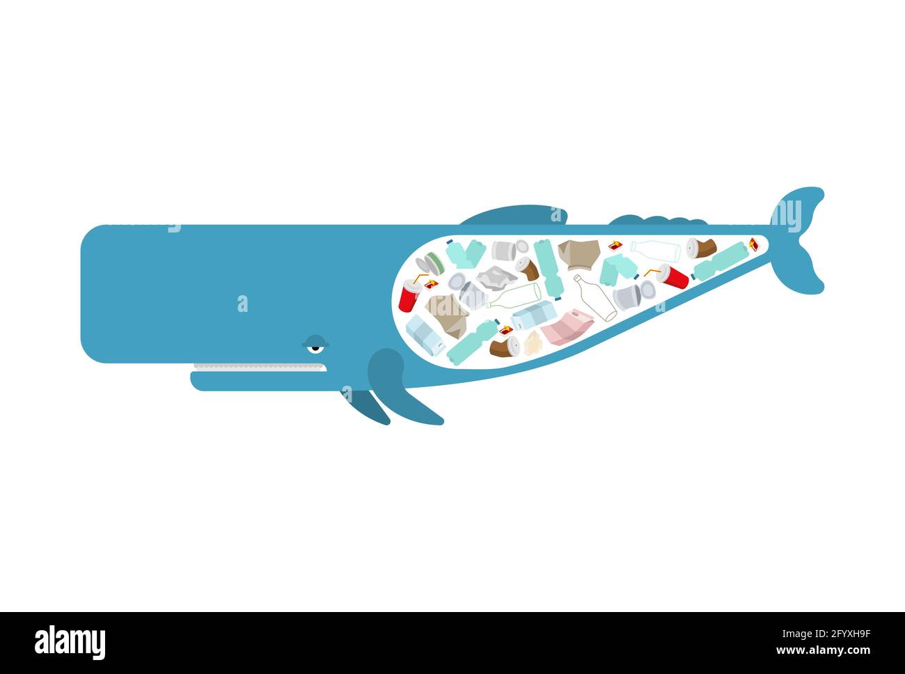 Sperm whale and garbage in ocean. cachalot and rubbish. Ocean and ...
