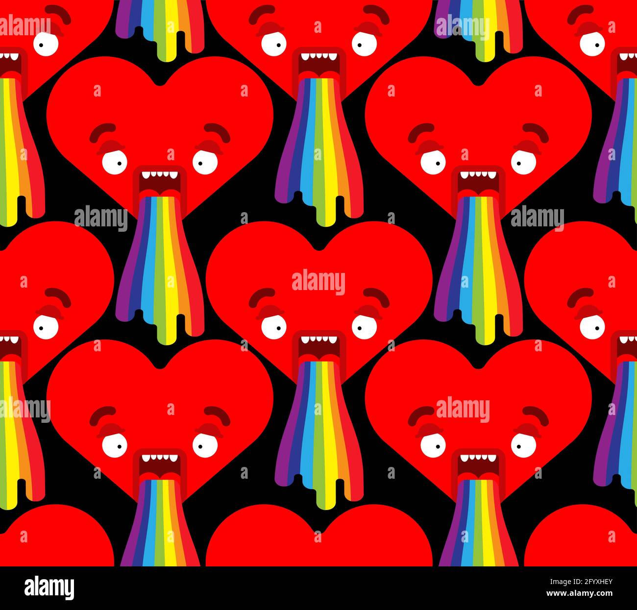 Love vomit rainbow pattern seamless. heart retching cartoon vector ...
