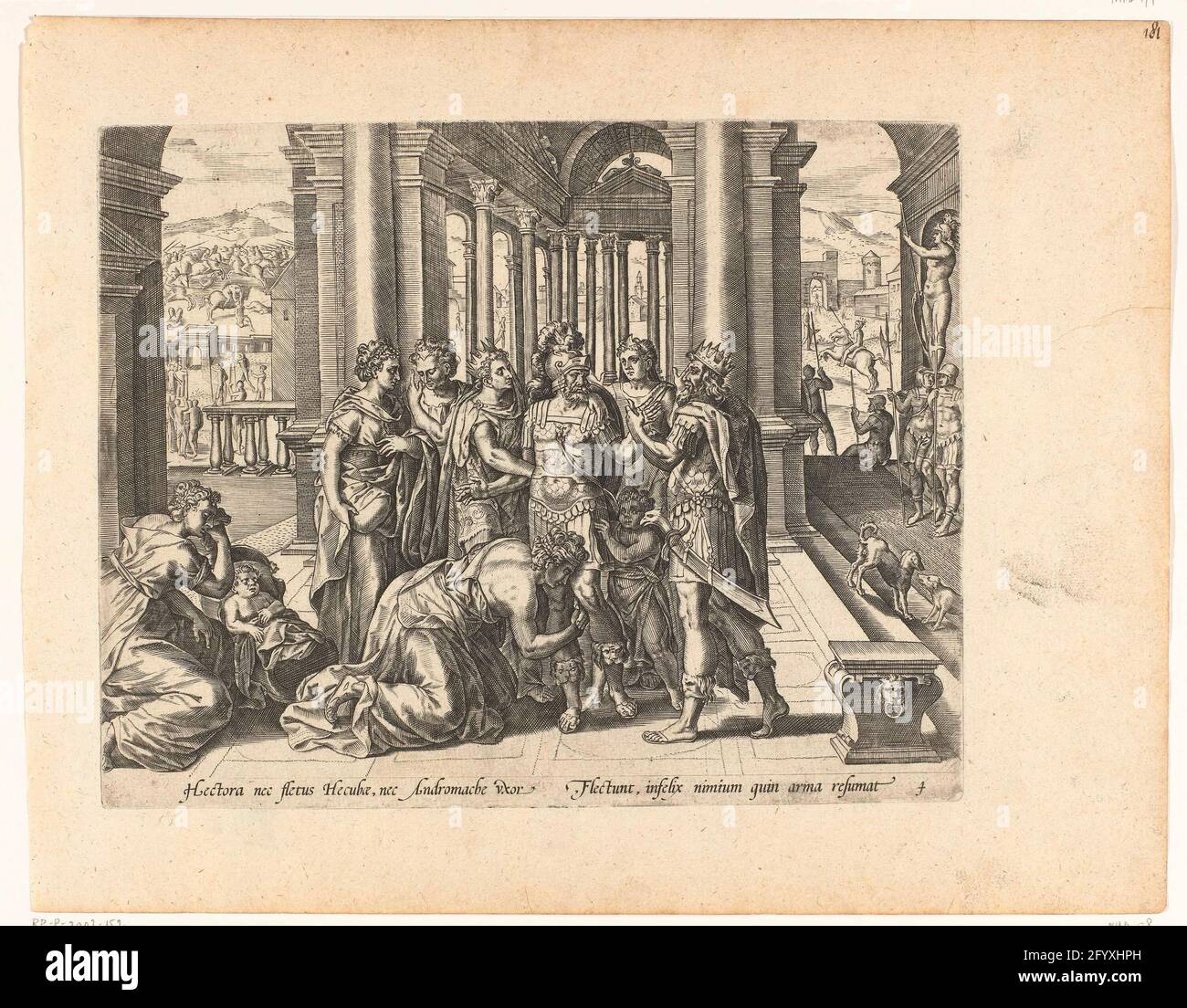 Farewell to Hector; The Trojan War. Hector is surrounded by figures ...