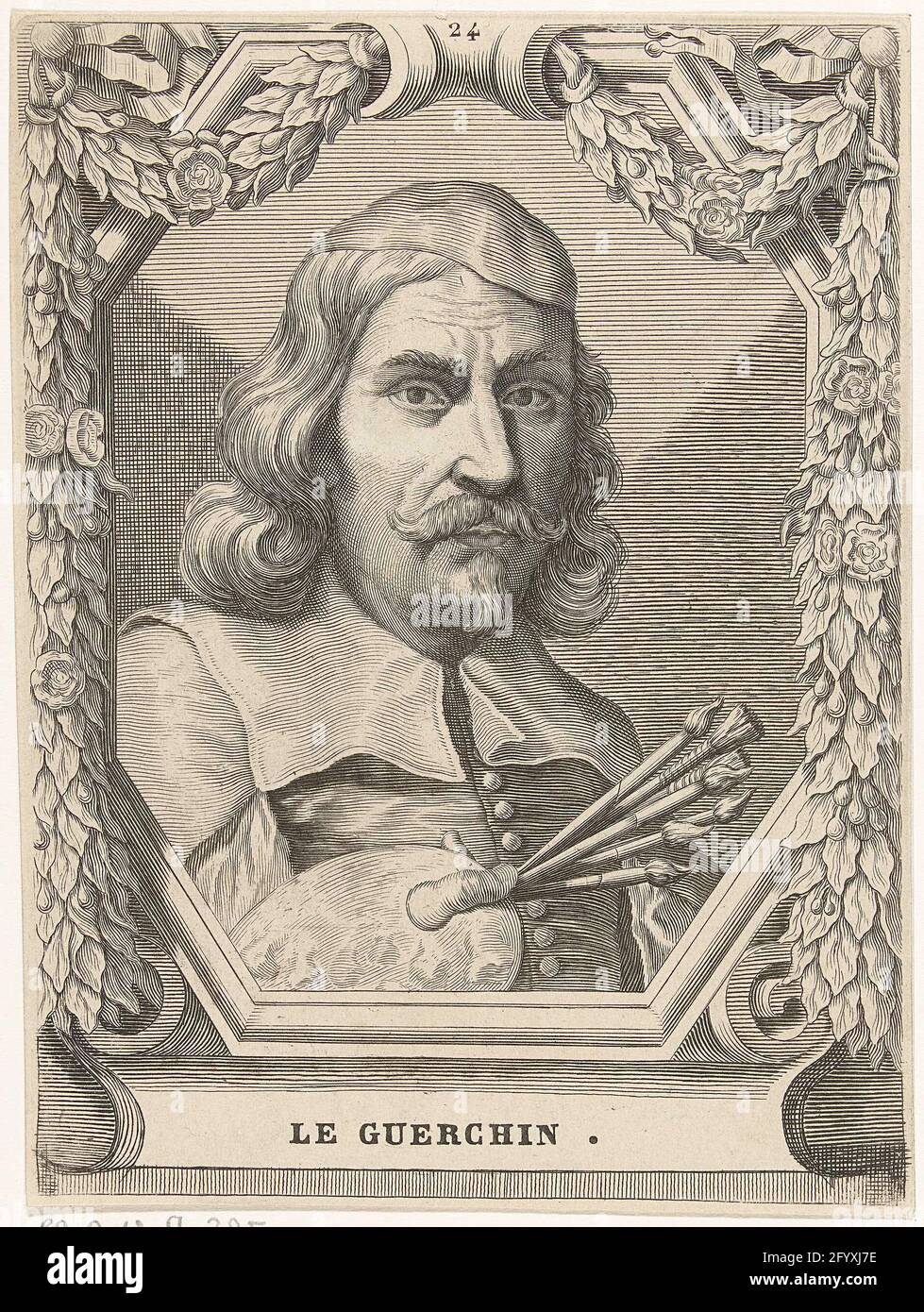 Portrait of guercino. Octagonal portrait of Giovanni Francesco Barbieri ...