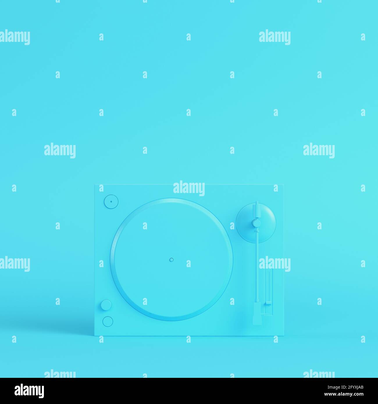 Turntable on bright blue background in pastel colors. Minimalism ...