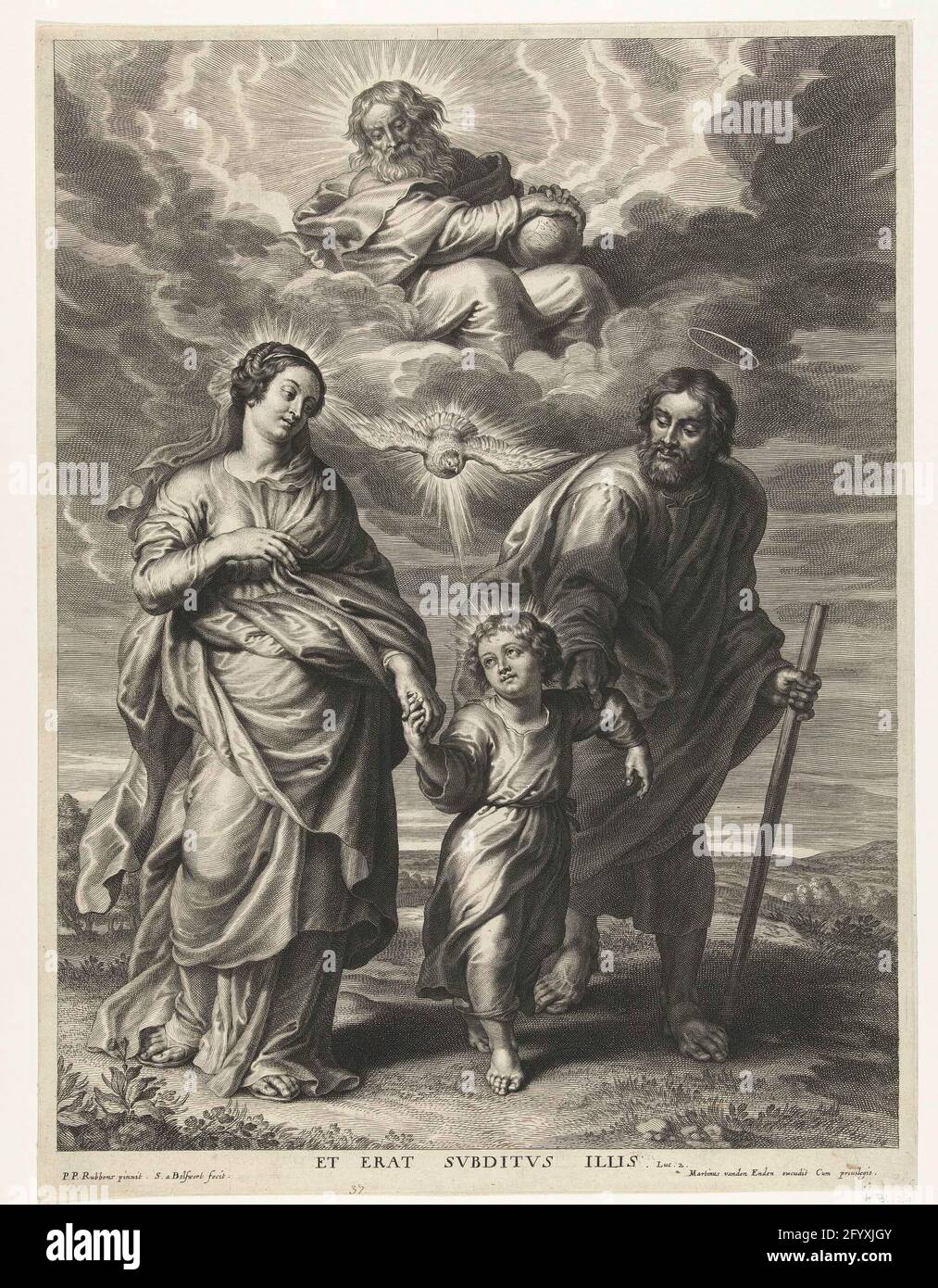 Christchild runs between Maria and Joseph with God and Holy Spirit ...