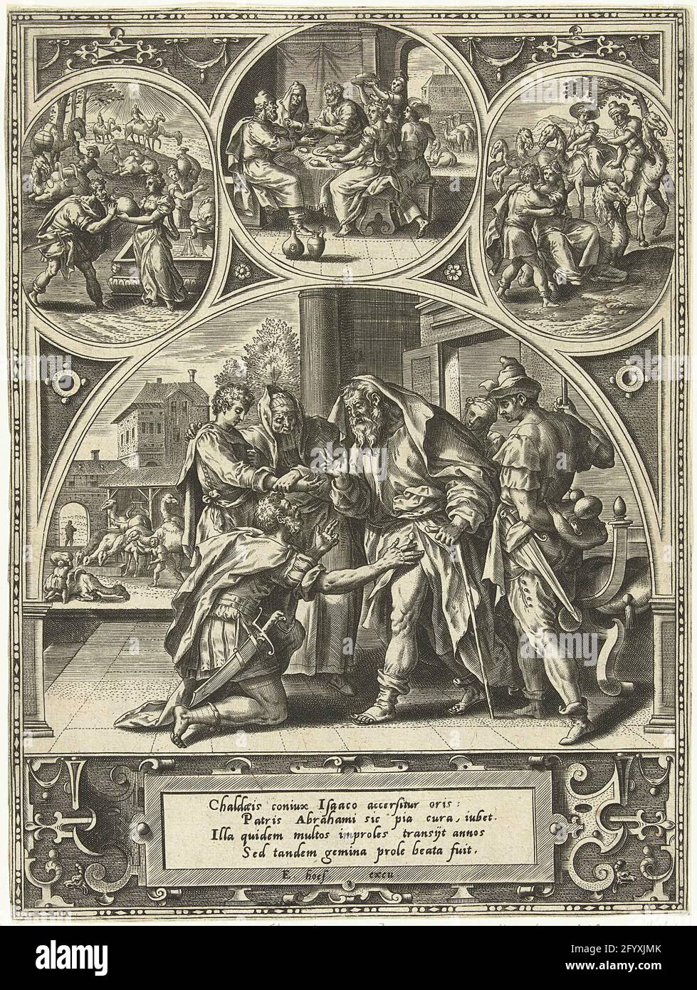 Eleziers search for a woman for Isaac; Scenes from Genesis. Abraham ...