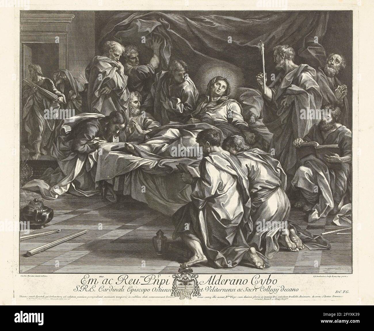 Mary's death. Maria is dying in bed. Around the bed are the apostles ...