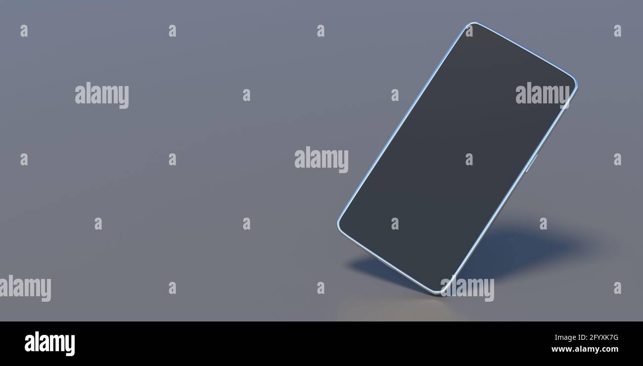 Smartphone blank, black screen on grey background. Mobile advertising ...