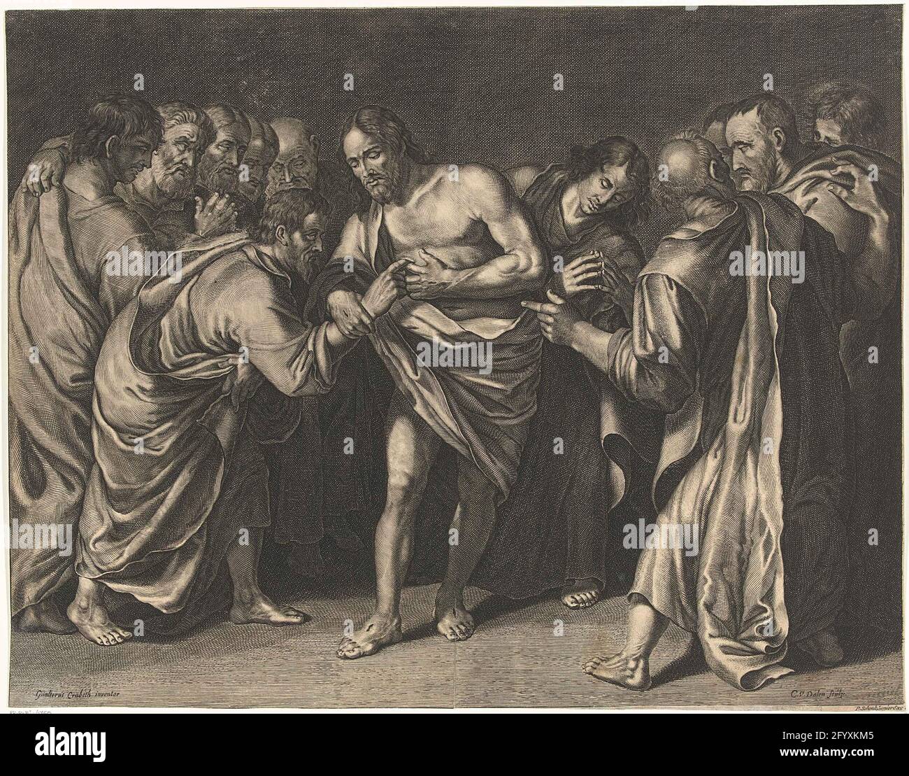 Unbeliever Thomas touches Christ's wound. Christ shows Thomas his ...