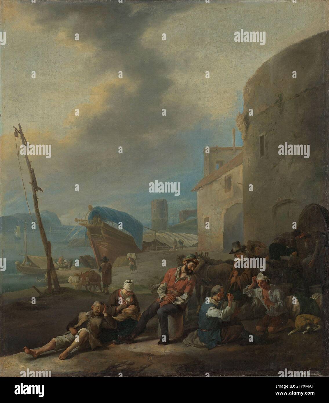 Italian Harbor. Italian port. On the left the sea, right a large round ...