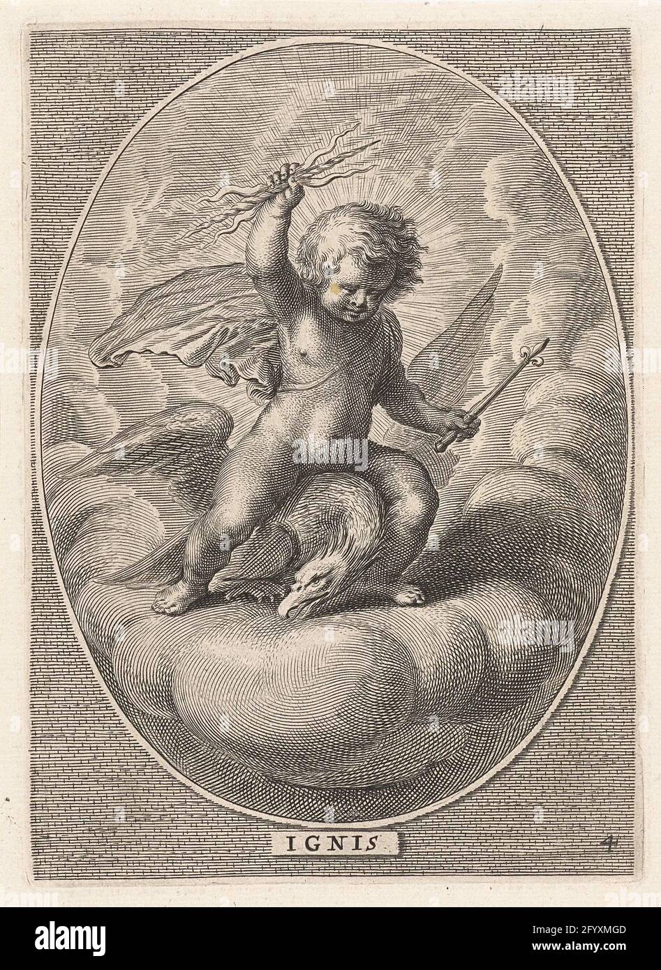 Element fire as a child with lightning bolts on the back of eagle ...