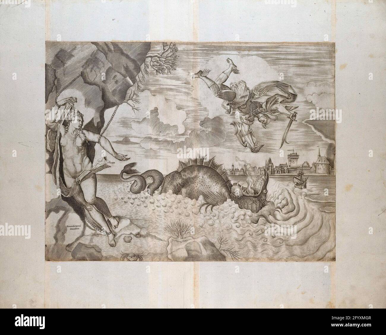 Perseus and Andromeda. On the left Andromeda closed to rocky. On the ...